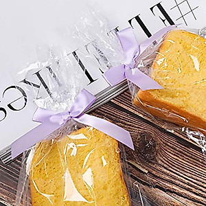 AKLVBL 50 Pack Purple Satin Ribbon Twist Tie Bows for Treat Bags, Gift Bags, Bakery Candy Bags and Package Decorating Ribbon Bow, Bowknot for Gifts