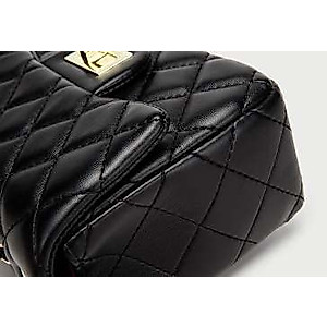 Quilted Crossbody Bag for Women - Shoulder Bag with Convertible Chain Strap and Twist Lock - Classic and Sleek for Phone/Wallet/Cards - Gift for Her (Black)