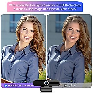 HZQDLN 4K Webcam with Microphone, 8MP Laptop PC Desktop Computer Web Camera, USB Webcams for Video Calling Recording Streaming Video Conference, Webcam with Tripod，Privacy Shutter