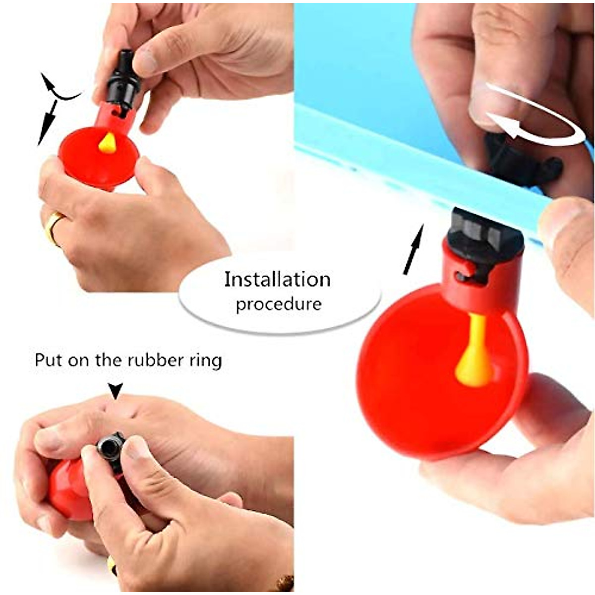 LIUSM 15 Pcs Chicken Water Bowls with Nuts, Plastic Poultry Waterer Feeder Breeding Equipment for Chicken Bird Quail Drinker