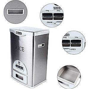 DNYSYSJ Stainless Steel Rice Dispenser, Automatic Rice Container Storage Box Countertop Rice Organization Food Dispenser for Home Kitchen (15KG Capacity, Silver)