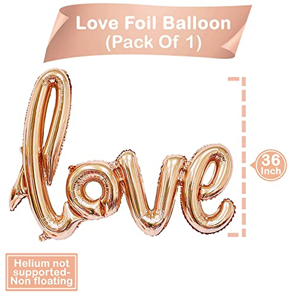 KatchOn, Large Rose Gold Love Balloon Letters - 36 Inch | Heart Balloons, Wedding Shower Balloons | Love Letter Balloons for Romantic Night Decorations | Bridal Shower Decor | I Love You Balloons