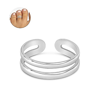 Handmade Silver Adjustable Double Band Toe Ring, 925 Sterling Silver, Classic Dainty Two Lines Open Toe, Pinky, or Knuckle Rings for Women, By MiYa Jewelry Creations