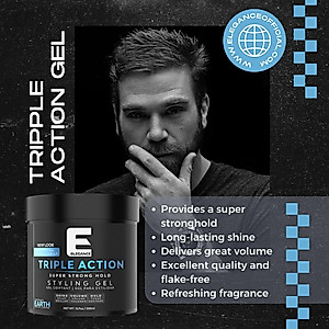 E Elegance Earth Fragrance Triple Action Hair Gel for Men And Women - Super Strong Hold, Extreme Volume, And Long Lasting Shine - Flake Free And Refreshing Fragrance - All Hair Types, 16.9 oz