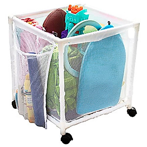 Essentially Yours Rolling Pool Storage Small Organizer Bin, (18" W x 18" L x 20" H), White Style 417244