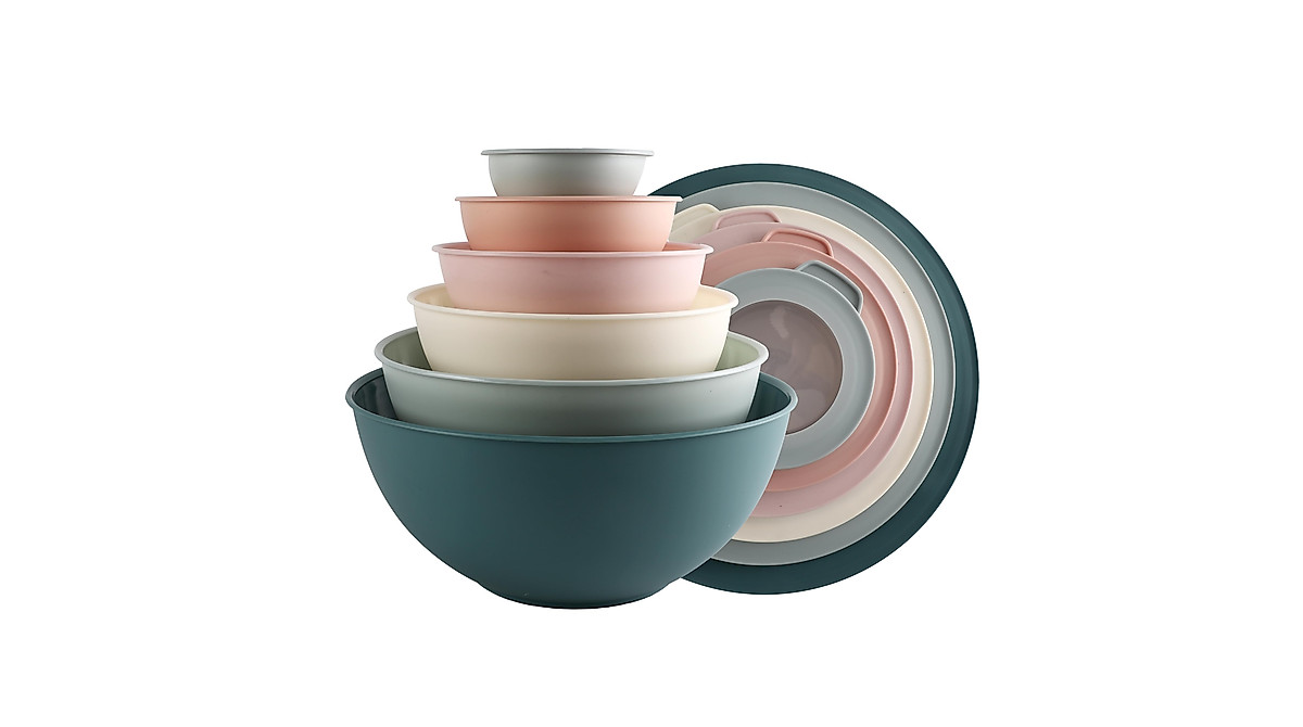 COOK WITH COLOR Mixing Bowls Set - 12 Piece Plastic Kitchen Bowls