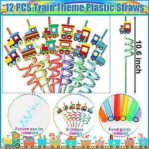 Erweicet Train Party Favors 72PCS Slap Bracelets DIY Stickers Temporary Tattoos Keychains Plastic Straws Gift Bags for Kids Car Theme Birthday Party Baby Shower