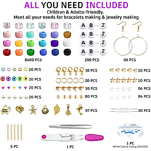 Gionlion 9000 Pcs 3mm Glass Seed Beads for Jewelry Making,24 Colors Seed Beads Friendship Preppy Bracelet Making Kit with Letter Beads Charms Kit and Elastic Strings