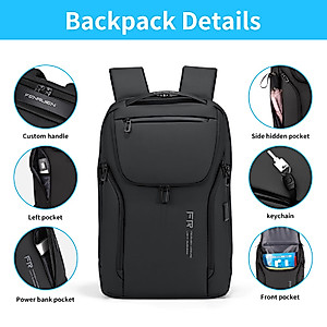 FENRUIEN Laptop Backpack for Men, 15.6 Inch Computer Anti-theft Waterproof Backpack with USB Charging Port and YKK Double Zippers, Business Mens Backpacks for Work Office School Travel