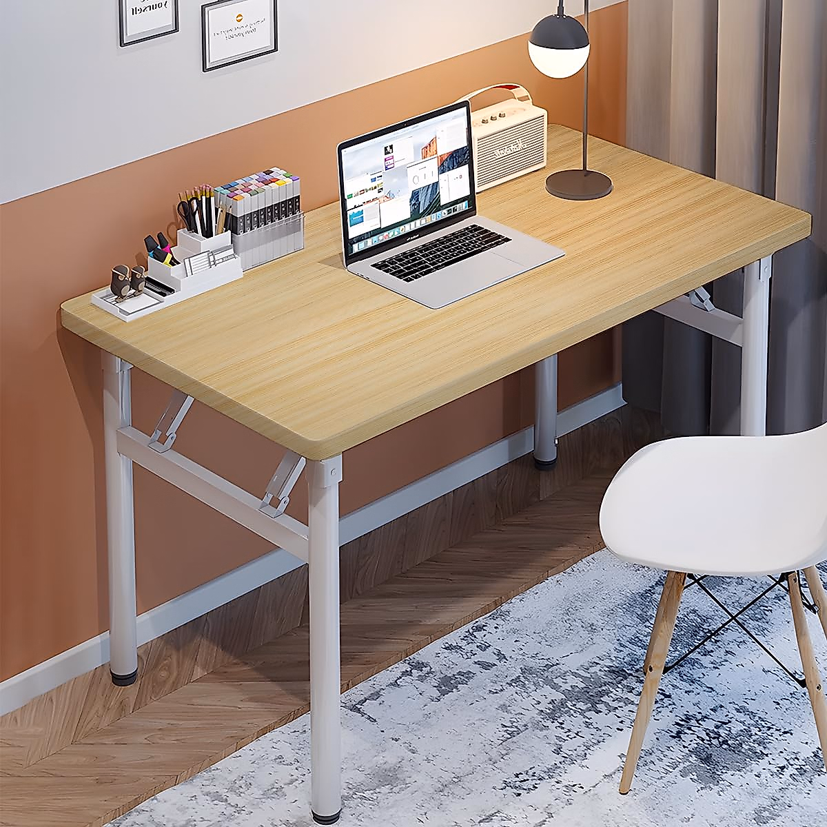 XUEGW Computer Desk Study Table No Assembly Required, Writing Computer Desk Space Saving Foldable Table Suitable for Bedroom, Study, Living Room