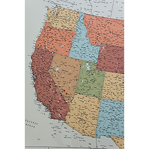 Push Pin USA Map - Detailed Map of United States with Pins - Canvas Pinboard Map - Mark Traveled Places in America - Personalizable (Large (47,2x31,5 in / 120x80 cm), Colorful)