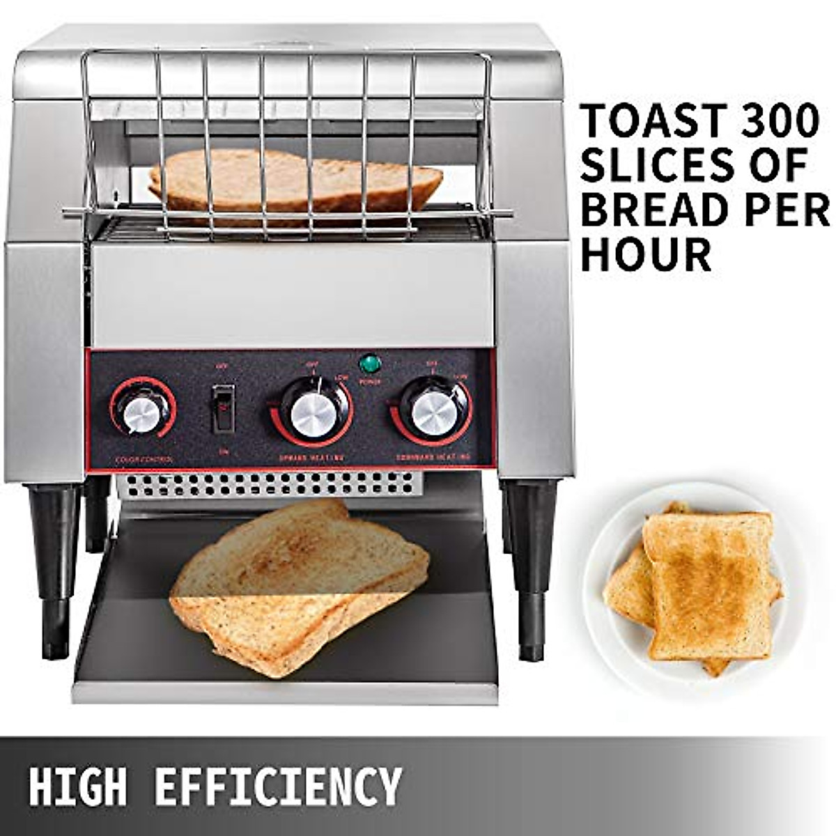 VEVOR 300 Slices/Hour Commercial Conveyor Toaster,2200W Stainless Steel Heavy Duty Industrial Toasters w/ Double Heating Tubes,Countertop Electric Restaurant Equipment for Bun Bagel Bread Baked Food