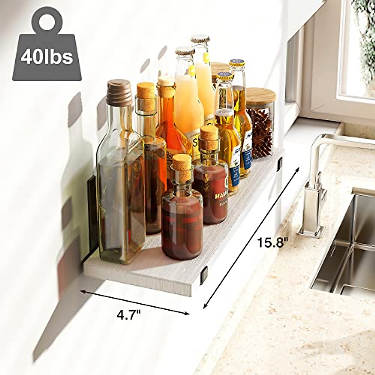 Fixwal Floating Shelves, Width 4.7 Inches Wall Shelves Set of 5, Rustic Wood Wall Storage Shelves for Bedroom, Living Room, Kitchen, Bathroom, Office and Plants (White)