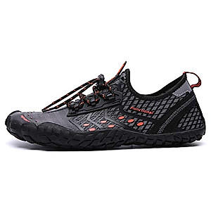 UBFEN Water Shoes Mens Womens Swimming Shoes Aqua Shoes Beach Sports Quick Dry Barefoot for Boating Fishing Diving Surfing with Drainage Driving Yoga 8.5 Women / 7 Men D Grey Orange