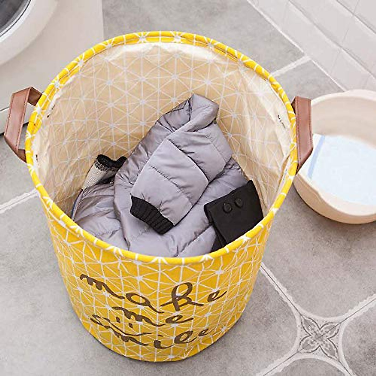 Storage Baskets Waterproof Foldable Organizer Large Storage Bins for Dirty Clothes Home and Office Toy Organizer Laundry Hamper(Yellow triangle)