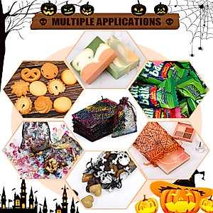 Fulmoon 400 Pcs Halloween Organza Bags 4 x 6 Inches Spider Web Print Halloween Drawstring Treat Bags Small Gift Bags for Halloween Trick or Treat Party Favor Gift Candy Snacks Jewelry