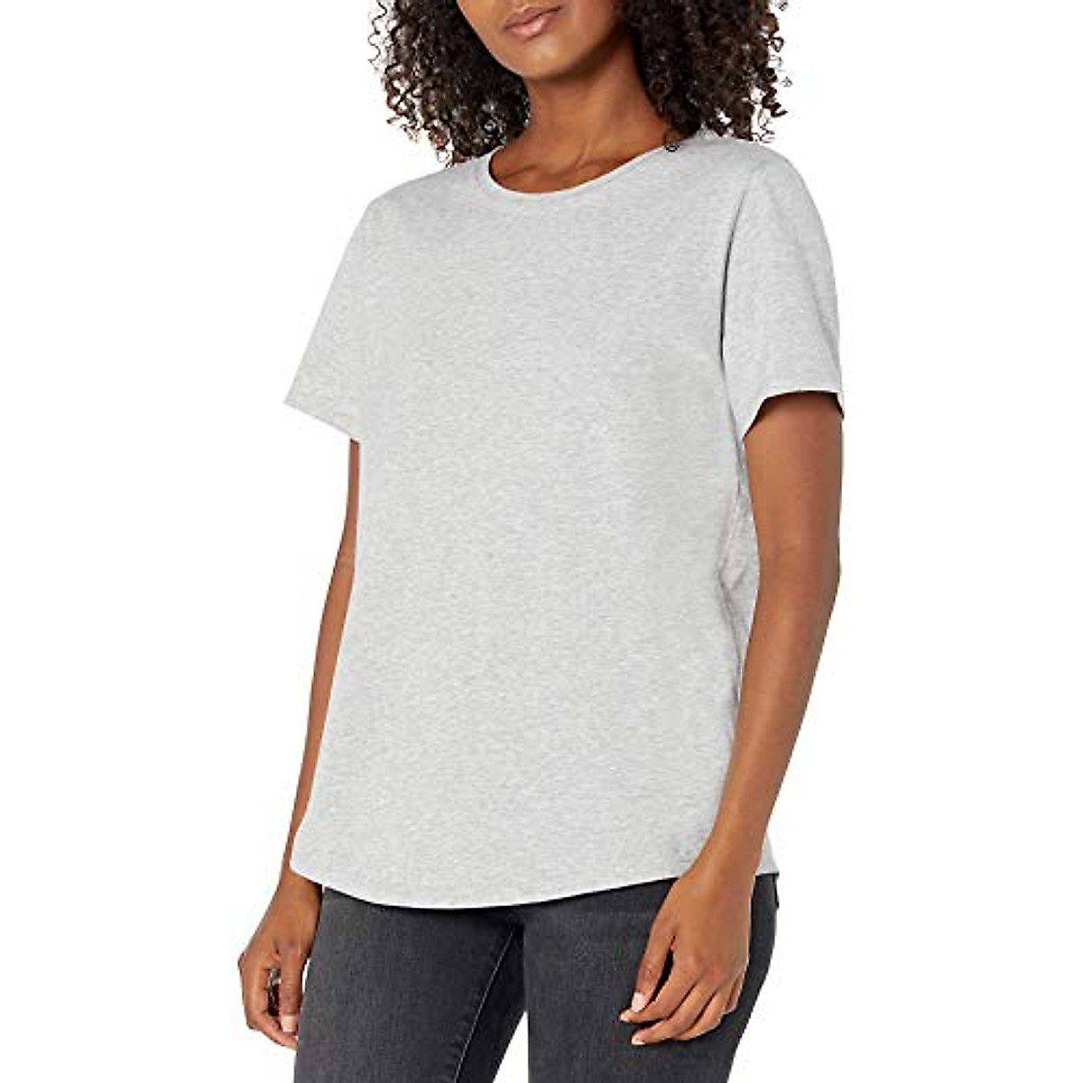 Amazon Essentials Women's Classic-Fit 100% Cotton Short-Sleeve Crewneck T-Shirt (Available in Plus Size), Pack of 2, Charcoal Heather/Light Grey Heather, Small