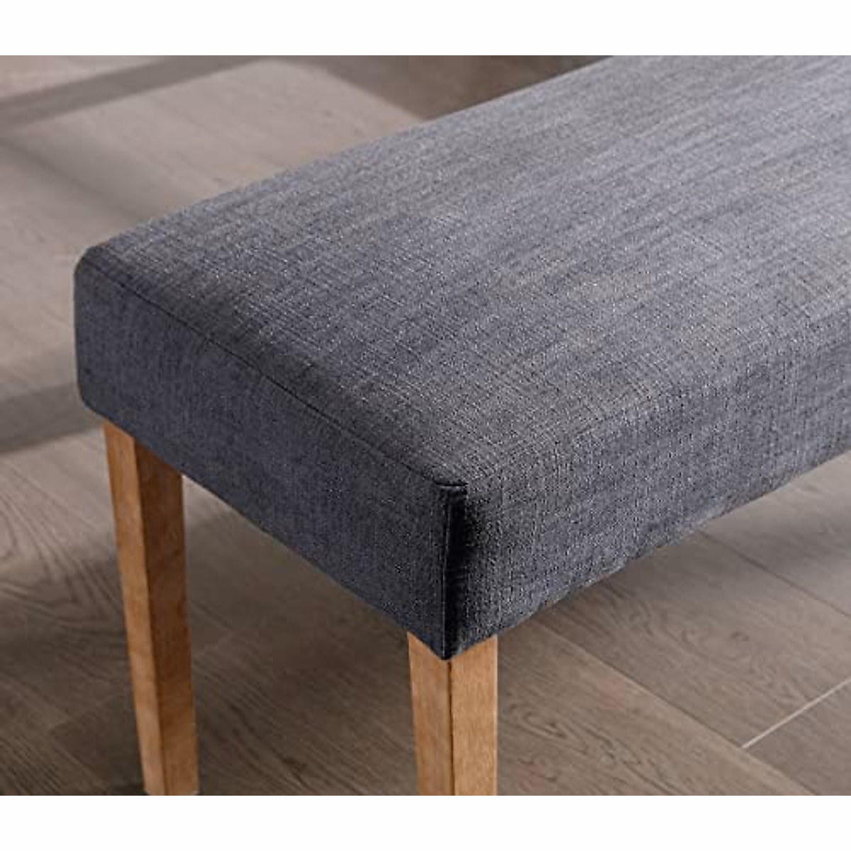 VESCASA Charcoal Linen Upholstered Dining Bench with Natural Wood Legs, 44.5" W Entryway Farmhouse Padded Bench for Dining Room, End of Bed, Kitchen, Living Room, 1 PC