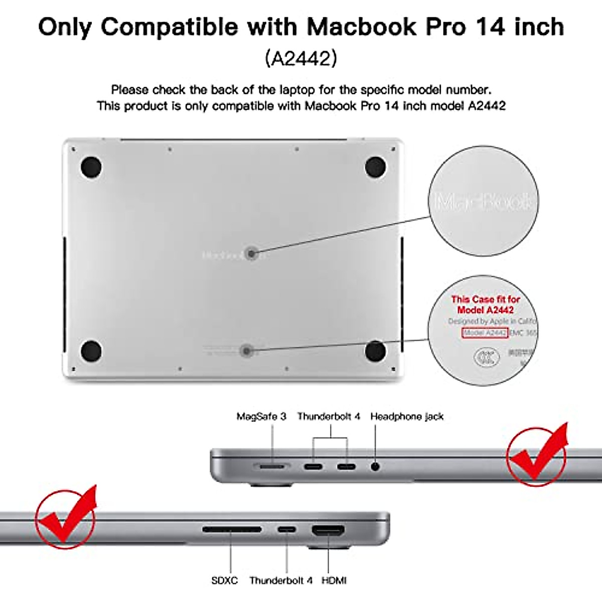 Shell Protector Cover Skin Compatible with MacBook Pro 14 Inch (M2 Pro /M2 Max /M1 Pro /M1 Max ) Model A2442 with Touch ID, Anti Scratch Protective Skin Decals (Space Grey)
