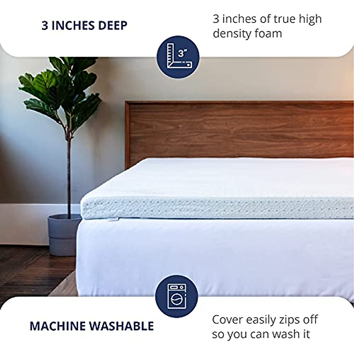 ViscoSoft 3 Inch Memory Foam Mattress Topper Twin XL - Select High Density Ventilated Extra Long Mattress Pad - Removable Bamboo-Rayon Cover
