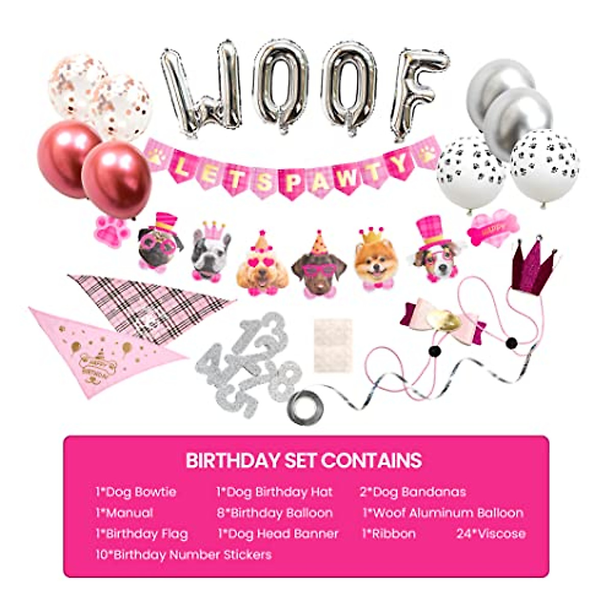 Dog Birthday Party Supplies, Dog Birthday Hat/Bandana/Bowtie/Balloon/Flag/Banner for Small Medium Large Dogs Pets, Doggie Birthday Party Supplies Decorations