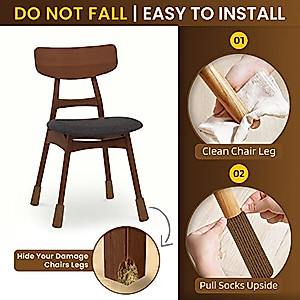 24 Pcs Brown Premium Chair Leg Socks Protectors for Hardwood Floors - Do not Easily Fall Off - Very Easy to Put on - Fits All Leg Shapes - High Elastic Bar Stool Leg Covers - Furniture Pads…