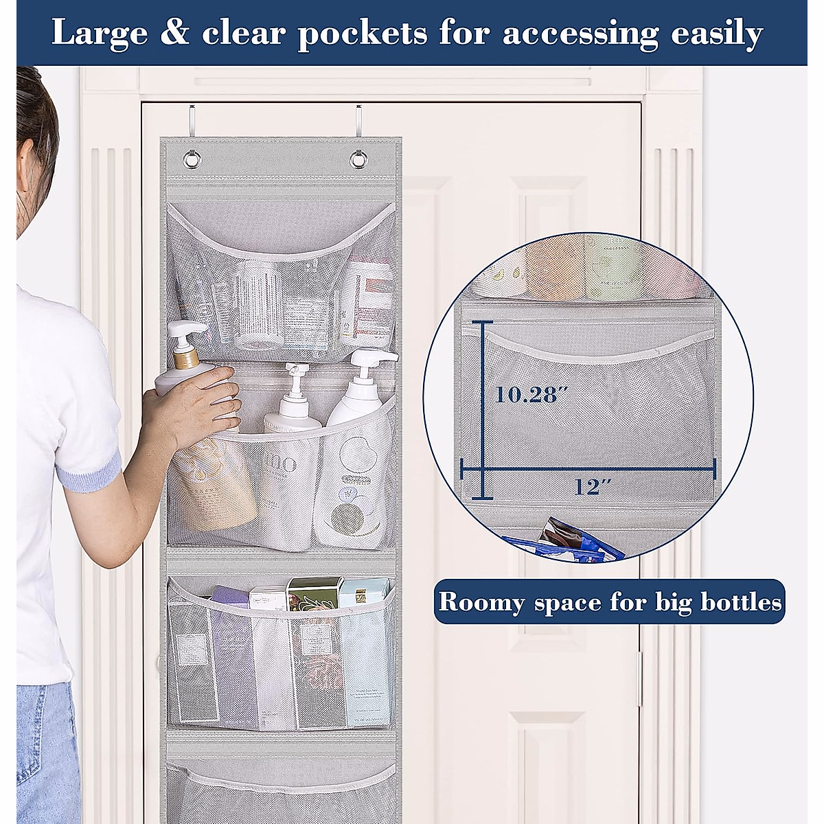 KEETDY Over The Door Organizer Storage for Closet with 5 Pockets Organizer for Bedroom Bathroom, 2 Pack