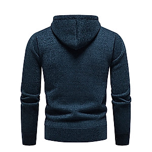 Maiyifu-GJ Men Casual Solid Fleece Hooded Sweatshirt Loose Fit Knitted Pullover Hoodie Athletic Drawstring Hooded Sweatshirts (Dark Blue,X-Large)