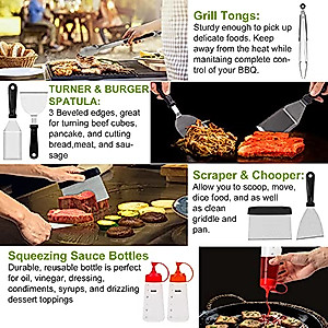 Griddle Accessories Kits, OneLeaf 18Pcs Flat Top Grill Accessories for Blackstone, Outdoor Griddle Tools for Hibachi, Spatula, Scraper, Griddle Carry Bag for Outdoor BBQ & Camping