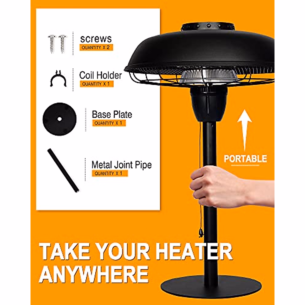 Star Patio Electric Patio Heater, Tabletop Heater, 1500W Infrared Outdoor Heater With UFO Shape Sandy Black Finish, Industrial Style Series, IP44 Waterproof, STP2036-BT