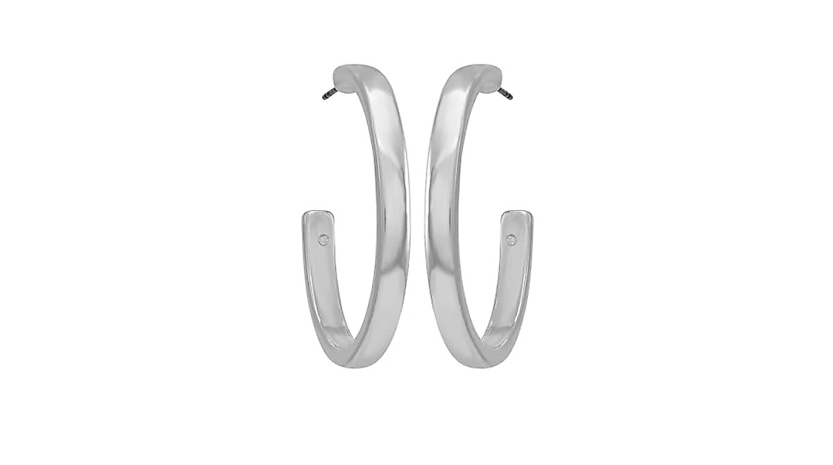 Shop GUESS Silver Logo Open Hoop Earrings