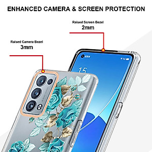ONV Silicone Case Compatible with Reno 6 Pro 5G - Phone Case with Clorful Flower Painted Shock-Absorb Case TPU with Bumper Ultra-Slim Protect Cover for Reno 6 Pro 5G [HC] -Blue