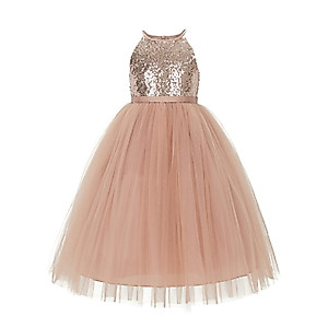Sequin Halter Junior Flower Girl Dresses Pretty Princess Ballroom Dance 202 8