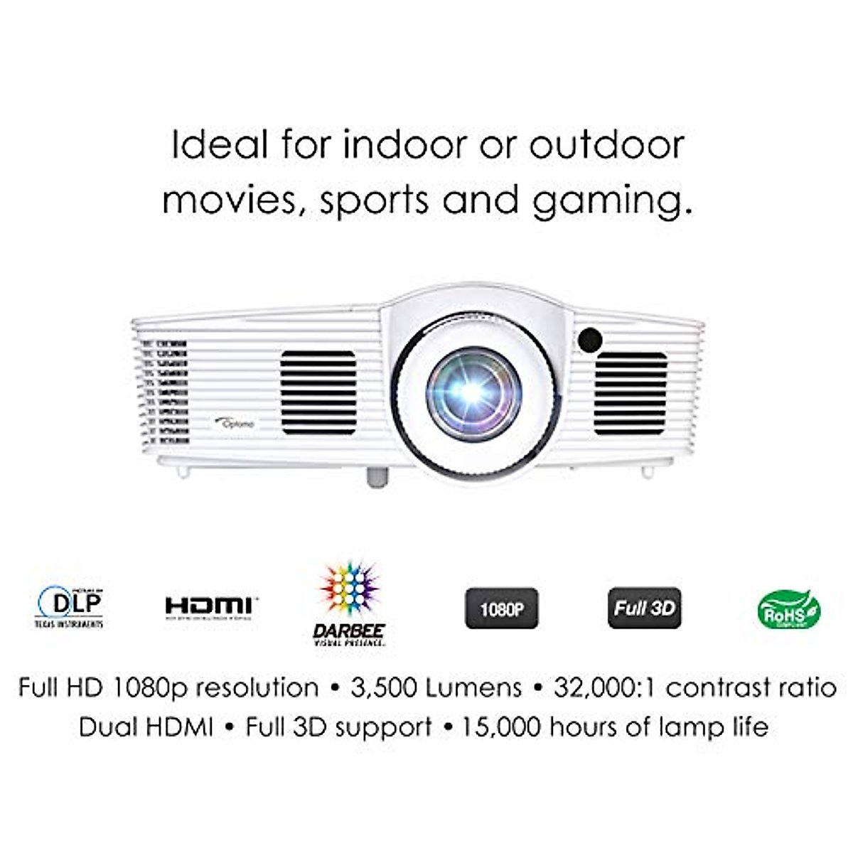 Optoma HD39DARBEE 1080p High Performance Home Theater Projector | Darbee Image Processor for Super Sharp Movies and Games | Bright 3500 Lumens | Large 1.6 Zoom and Vertical Keystone