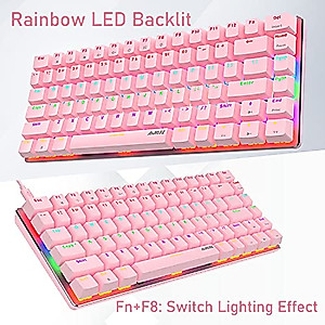 Pink Gaming Keyboard and Mouse,3 in 1 Rainbow LED Backlit Wired Mechanical Keyboard Blue Switch,RGB 6400 DPI Lightweight Gaming Mouse with Honeycomb Shell Gaming Mouse Pad for PC Gamers(Pink)
