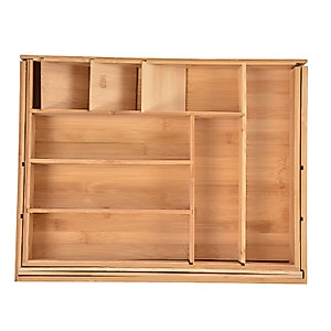 Garosa Bamboo Kitchen Drawer Organizer Expandable Drawer Organizer Adjustable Cutlery Tray Wooden Utensil Holder Multi Function Drawer Storage 9 Compartments for Silverware Knives