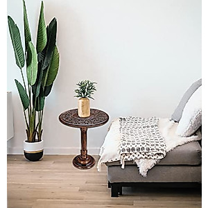 Coffee Table Wooden With Single Pillar, Wooden End Table, Small Table, Night Stand, Desk Side Table, Bedside Table, Entry Table, Living Room Side Table for Magazines, Books & Plants-18x22 Inch Burnt