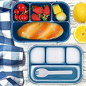 Bugucat Bento Box, Lunch Box with 4 Compartments and Cutlery, Reusable Bento Lunch Box for Adults, Food Storage Containers for School Work and Travel BPA-Free, Microwave-& Dishwasher-safe