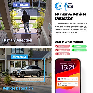 Evtevision 16CH NVR 8MP/5MP/4MP/3MP/1080p Network Video Recorder,Supports up to 16 x 8MP/4K IP Cameras,Smart Human/Vehicle Detection,Remote Access,Hard Drive Not Included