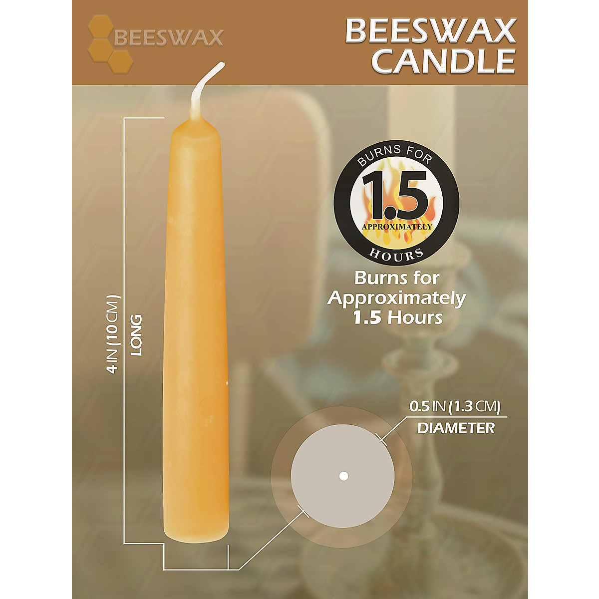 Hyoola Beeswax Candles 12 Pack - All Natural 100% Beeswax Tree Candles - 1/2 Inch Candles - Handmade in The USA - Yellow