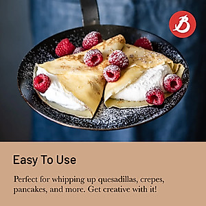 de Buyer Blue Carbon Steel Crepe & Tortilla Pan - 9.5” - Ideal for Making & Reheating Crepes, Tortillas & Pancakes - Naturally Nonstick - Made in France