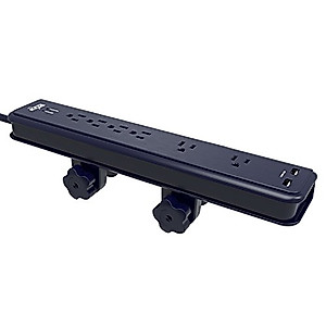 KMC 6-Outlet Surge Protector Power Strip Clamp Mount 7 Feet Cord with 2.4A 2-Port USB Charging Station …