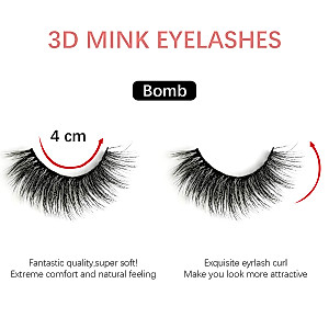 Leipple False Eyelashes 5 Pairs - Professional Reusable 3D Mink Lashes - Handmade Natural Thick Fluffy Fake Eyelashes with Stainless Steel Eyelash Tweezers (Bomb)