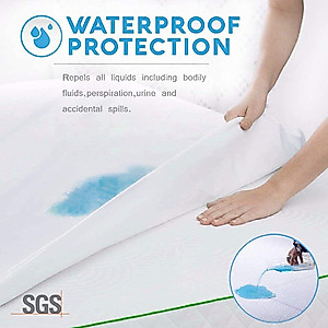 King&Twin Size Cooling Waterproof Mattress Protector Pad Bed Cover,Bamboo Terry Top Breathable Fitted Sheet Style Deep Pocket Soft Noiseless Waterproof Matressprotector Twin for Bed Kids Adults