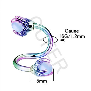 OUFER Twist Helix Earring 316L Stainless Steel Dragon Claw with Opalite Center 16G Twist Lip Labret Cartilage Upper Lobe Piercing Jewelry