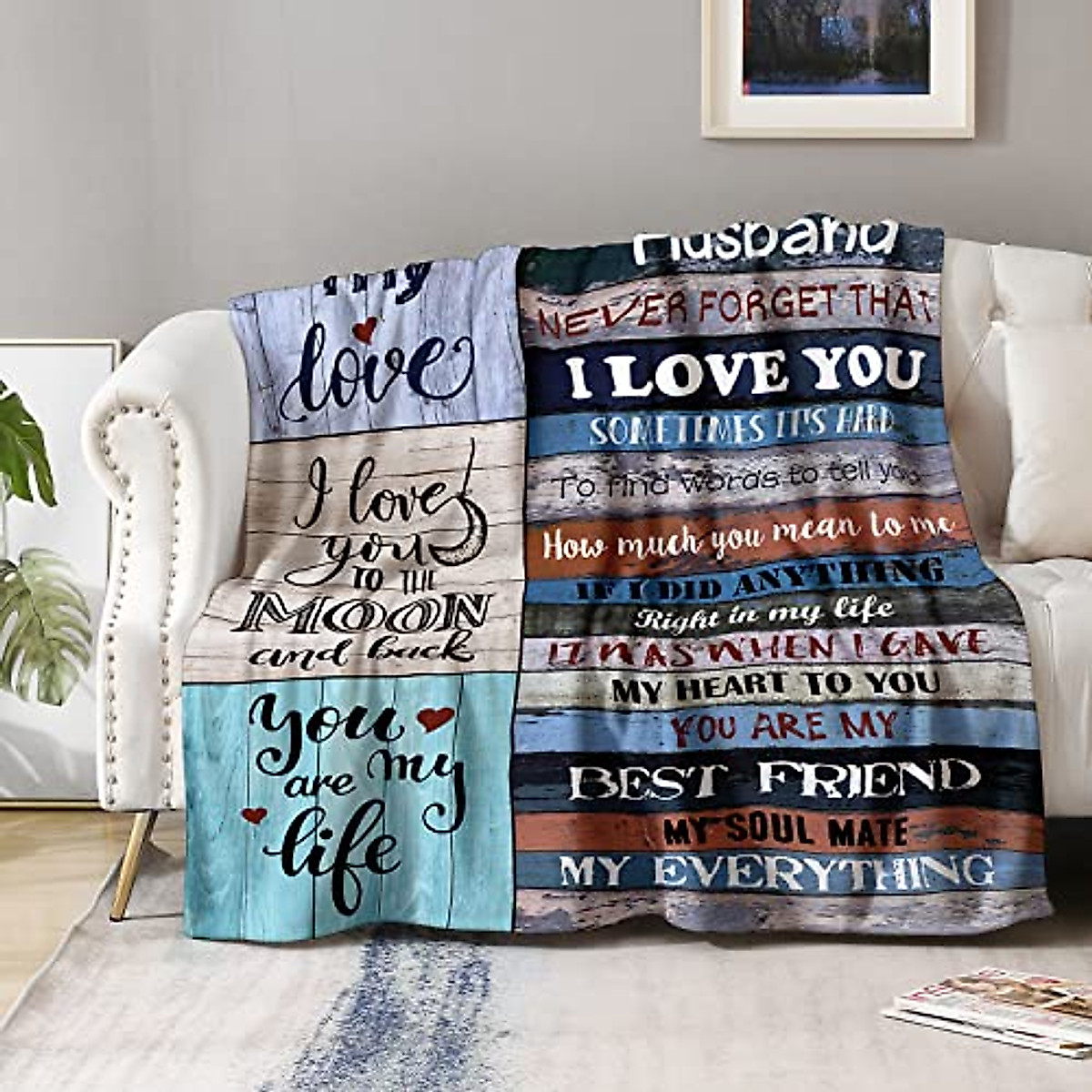 Gifts for Husband Throw Blanket, Fleece Blanket Birthday Gifts for Men, Anniversary Romantic Gifts for Him, Husband Gifts from Wife, Flannel Lightweight Soft Blanket to My Husband for Bed Couch