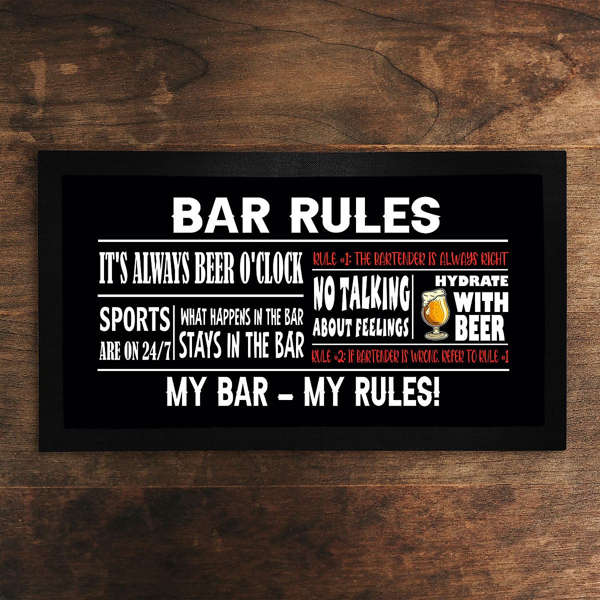 Bang Tidy Clothing Bar Runner Mat - Novelty Home Pub Bar - Funny Drink Beer Gifts for Men Women - Bar Rules