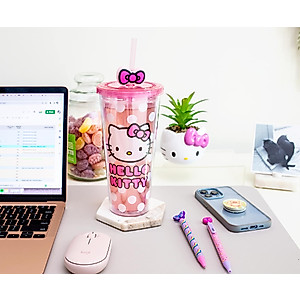 Silver Buffalo Sanrio Hello Kitty Face Carnival Cup With Lid and Topper Straw | Holds 24 Ounces