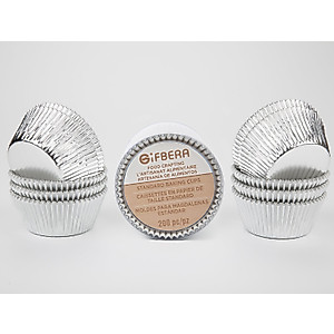 Gifbera Standard Silver Foil Cupcake Liners Metallic Paper Muffin Baking Cups 200-Count (Silver)