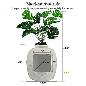 keygarzone Plant Litter Box with Lid, Hidden Cat Litter Furniture with Rattan Pattern for Large Cat, PP Material Waterproof, Easy Assemble & Clean